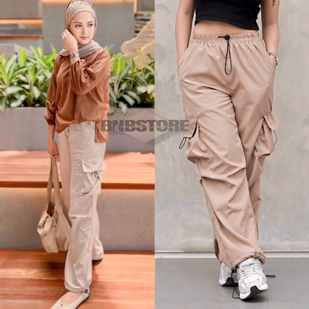 Jual Kiya Cargo Pants Wanita Highwaist Loose Korean Style Jumbo - Celana Kargo Wanita Tali Serut ...