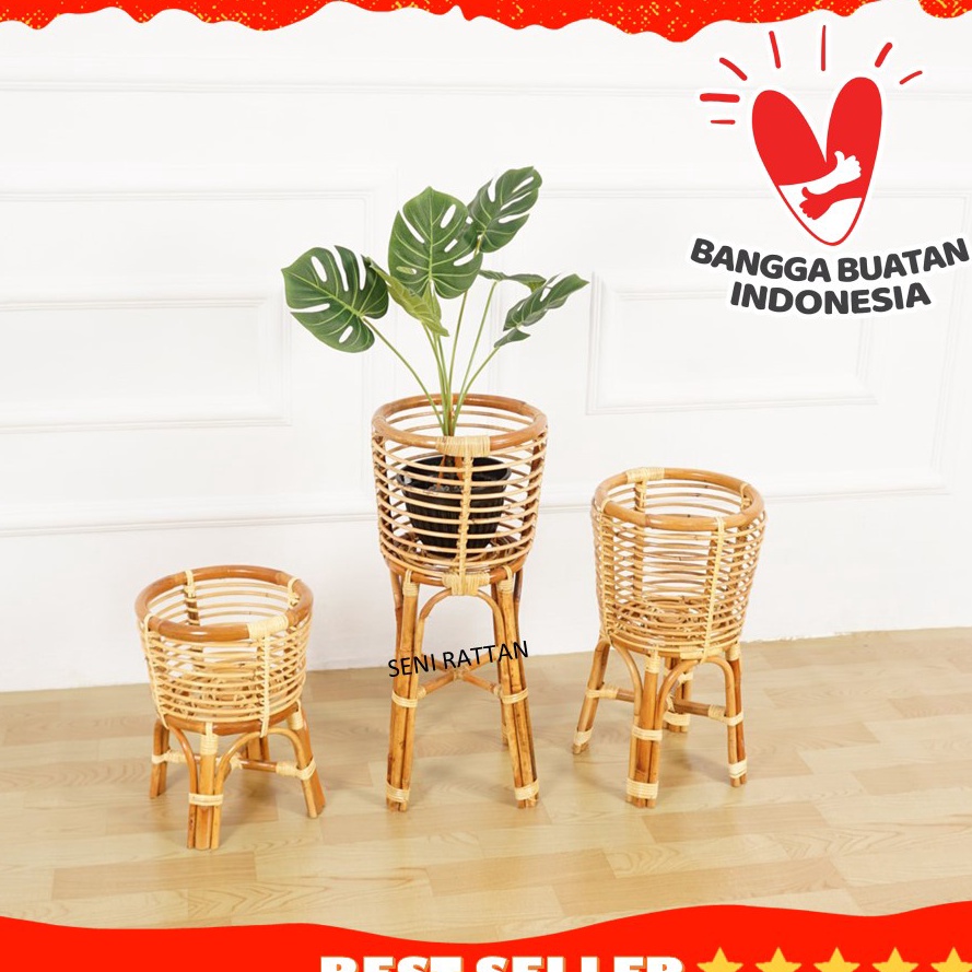 Jual KODE H43J Standing Pot Bunga Bulat Single Rotan Alami Untuk Taman ...