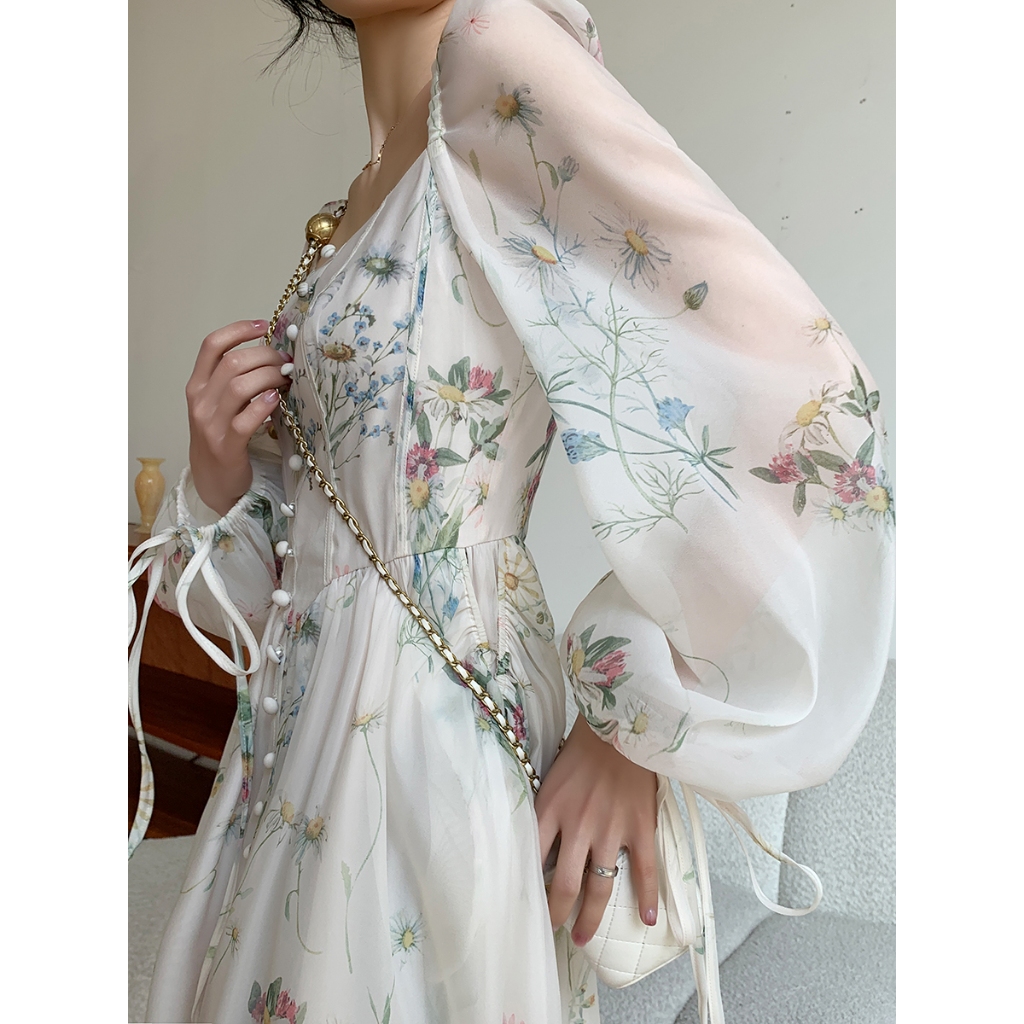 Jual Gaun Bunga Sifon Putih Prancis Baru Gaun Putri Romantis Lembut ...