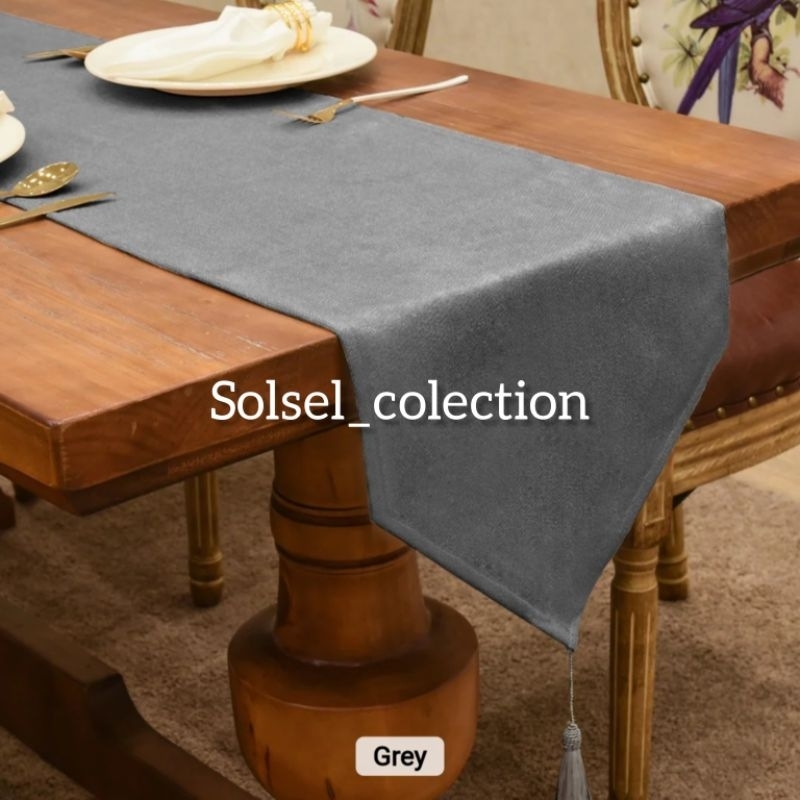 Jual taplak meja atau table runner bahan suede premium polos grey ...