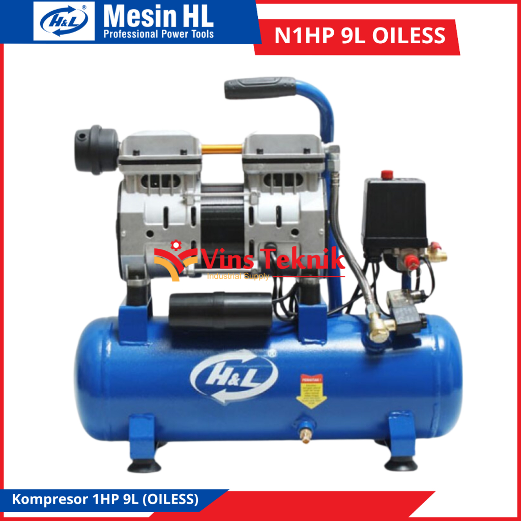 Jual Mesin Kompresor Angin Compressor 1HP H&L HL N1HP 9L OILESS | Shopee Indonesia