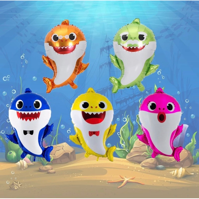 Jual Balon foil jumbo karakter ikan hiu baby shark / balloon tema hewan ...