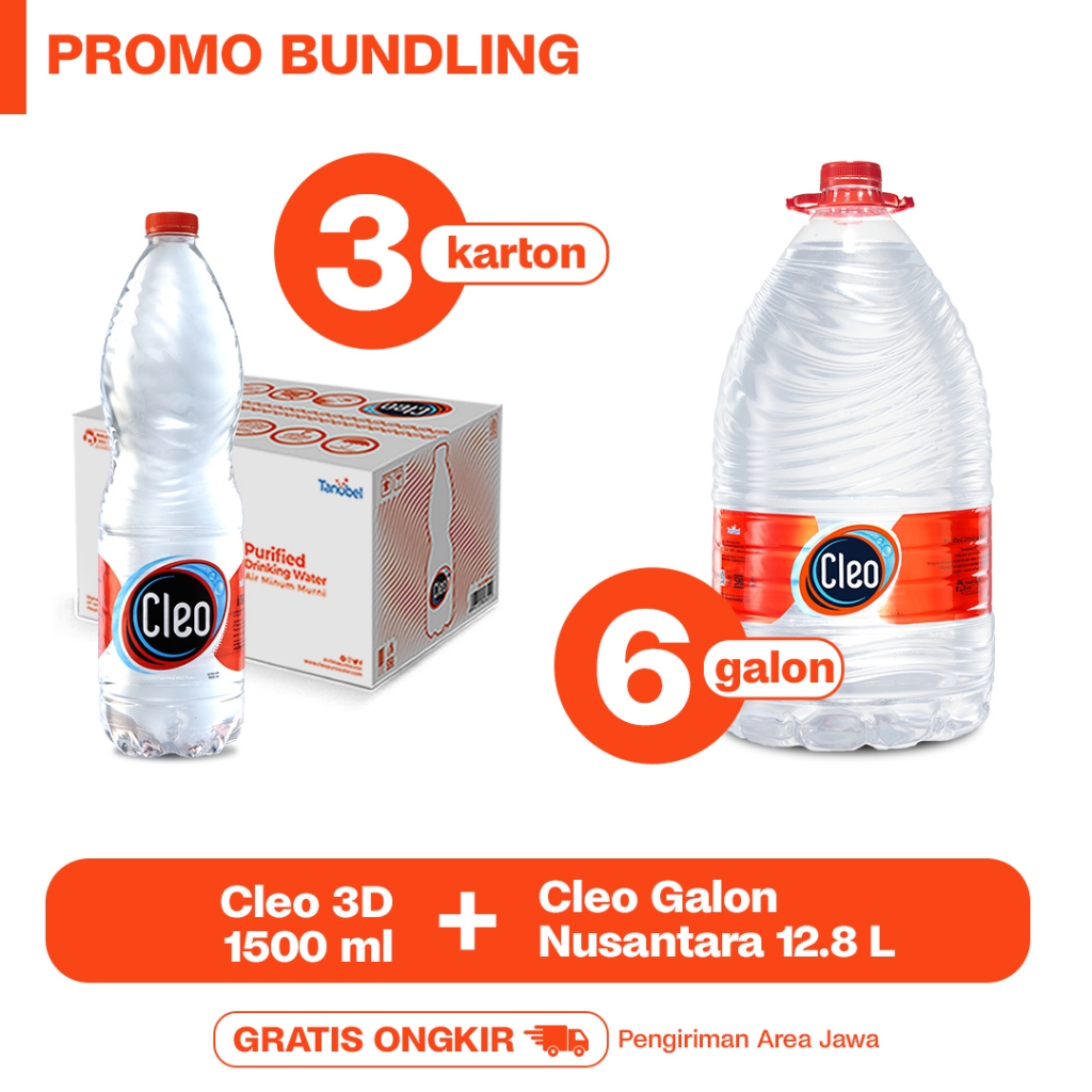 Jual Paket Hemat Air Murni Cleo 3D 1500 3 karton & Cleo 12,8 L 6 Galon ...