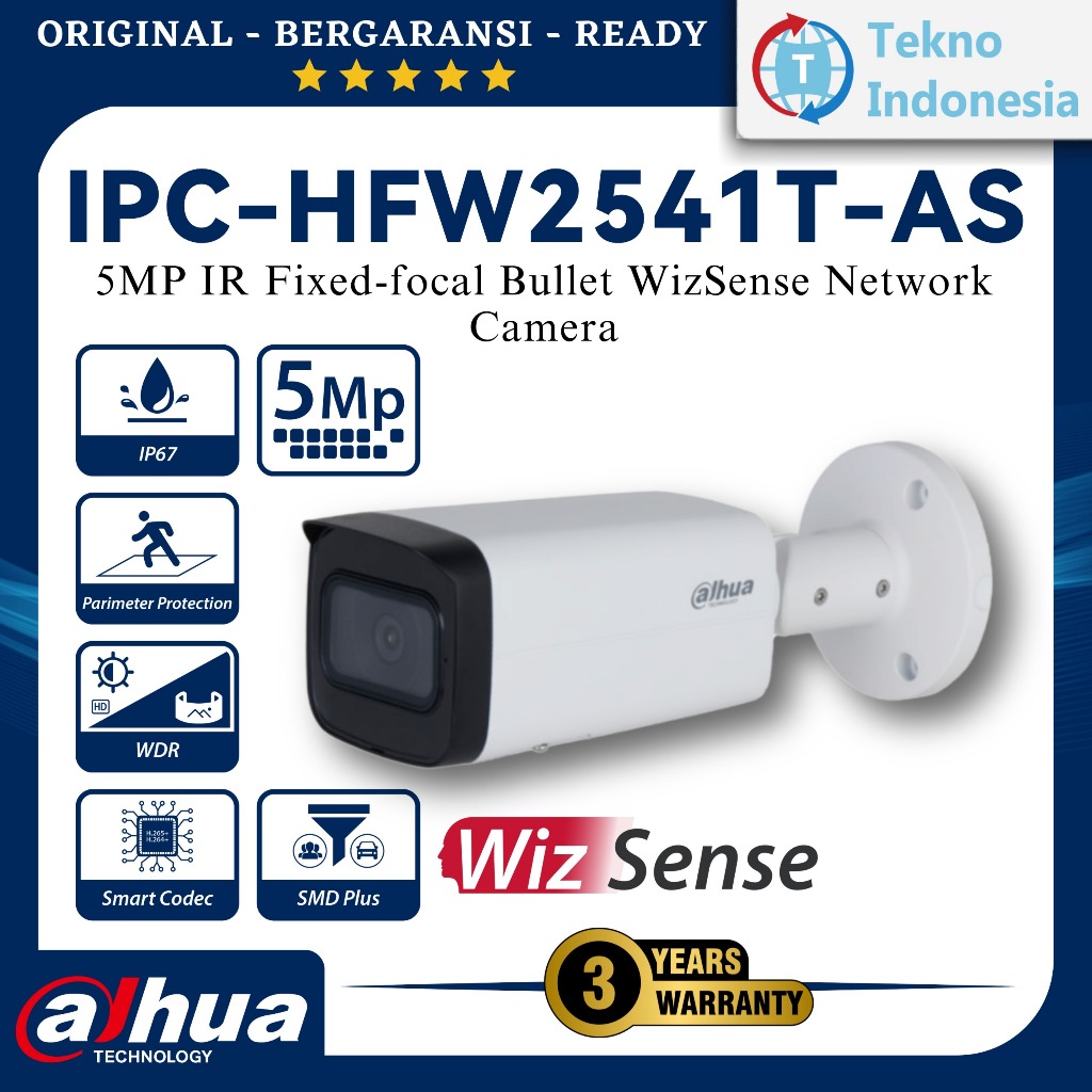 Jual Tekno Indonesia - Dahua IPC HFW2541T-AS 5MP IR Audio Fixed Bullet WizSense IP Camera CCTV ...