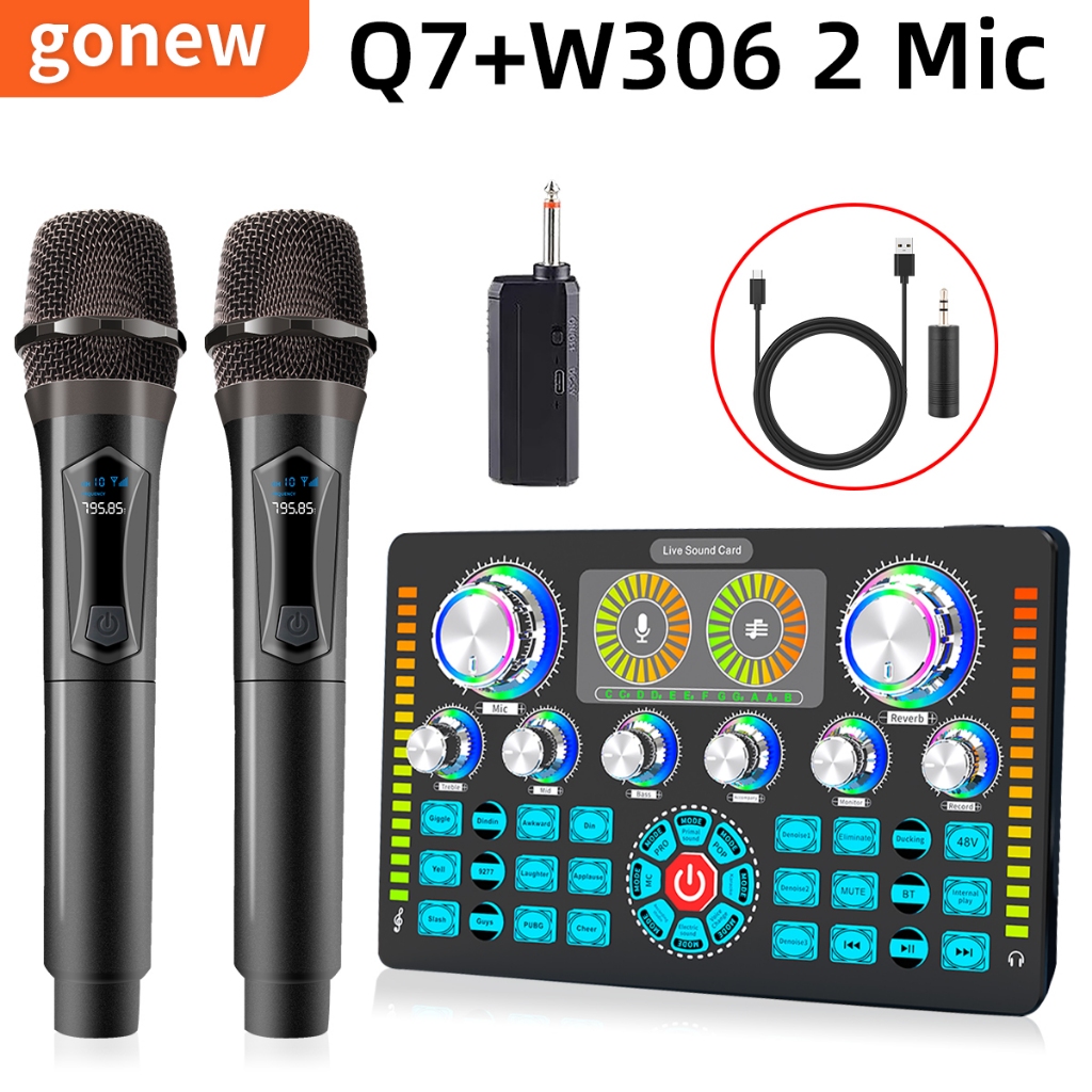 Jual Gonew【Two Wireless Mic】Q7 Soundcard+W306 Two Wireless Microphone ...