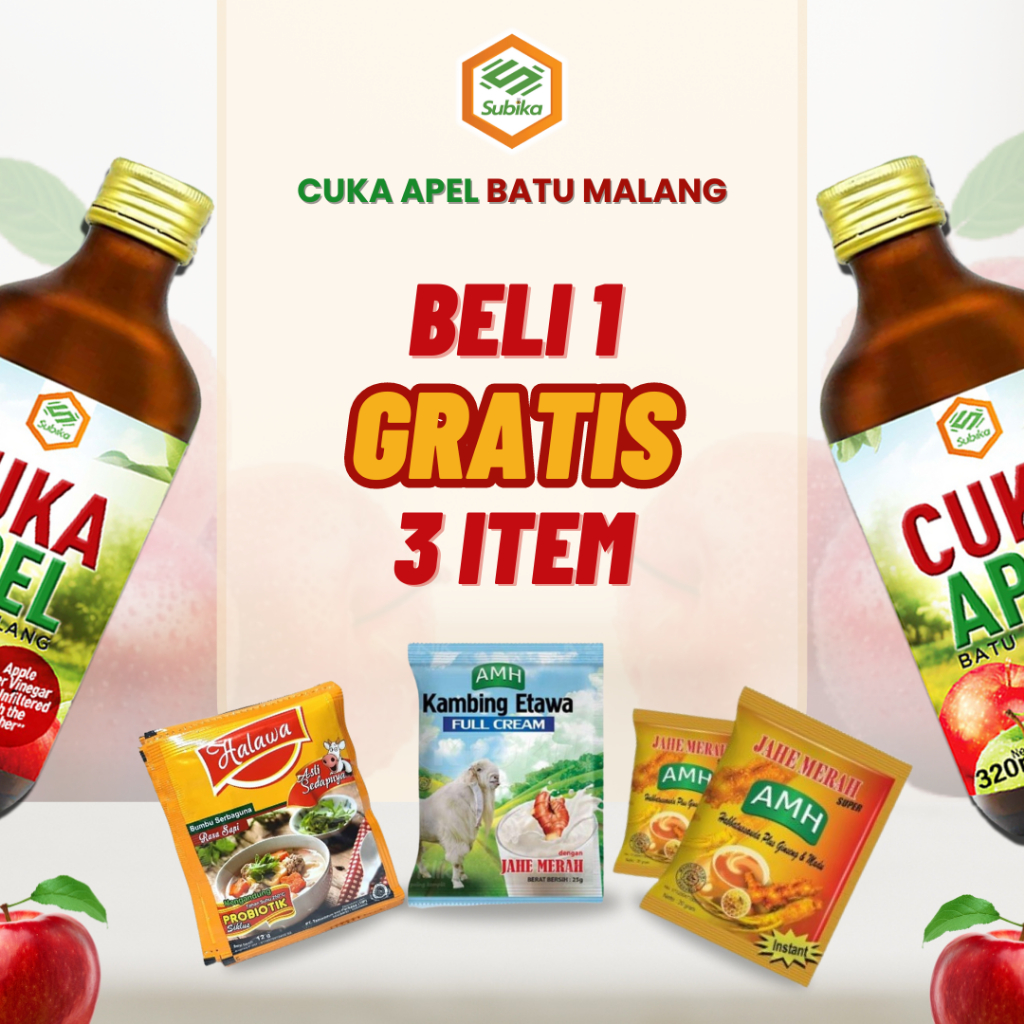 Jual [ORI]SOLUSI DIET-CUKA APEL BATU MALANG SUBIKA PREMIUM [FREE 3 ITEM] 320ML /ORGANIK LANCAR ...