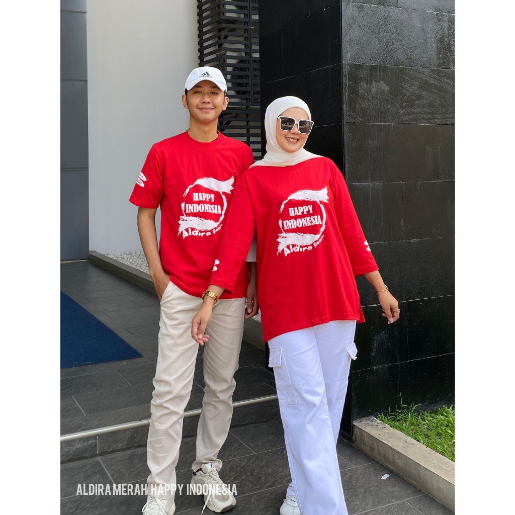 Jual ALDIRA Kaos couple oversize Merah Kemerdekaan / kaos couple Happy ...