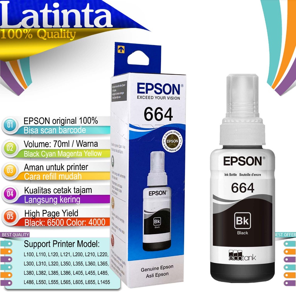 Jual Tinta Epson 664 T664 6641/6642/6643/6644 Original L100 L110 L120 L200 L210 L220 L300 L310 ...