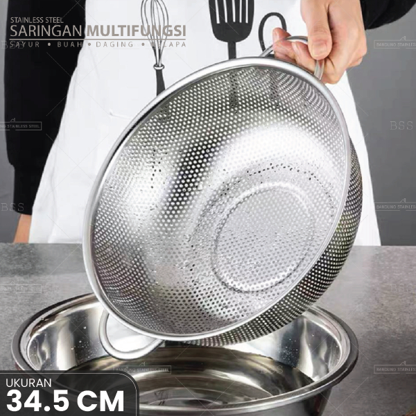 Jual Saringan Multifungsi 34CM Cuci Sayur Daging Buah Kelapa Stainless ...