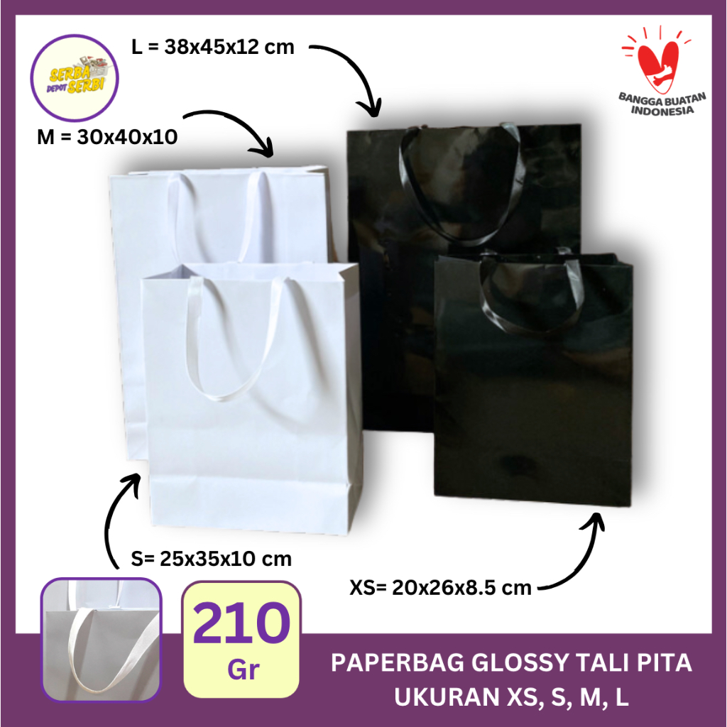 Jual Paper Bag Glossy Polos Putih Hitam Tali Kain Satin Tas Kemasan ...