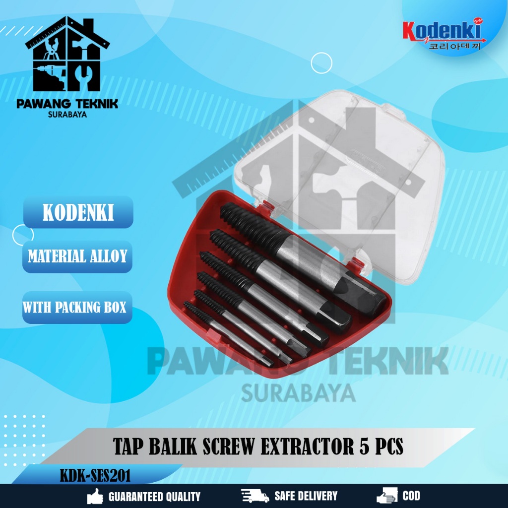 Jual Kodenki Tap Balik Screw Extractor 5 Pcs Tap Baut Patah Screw ...