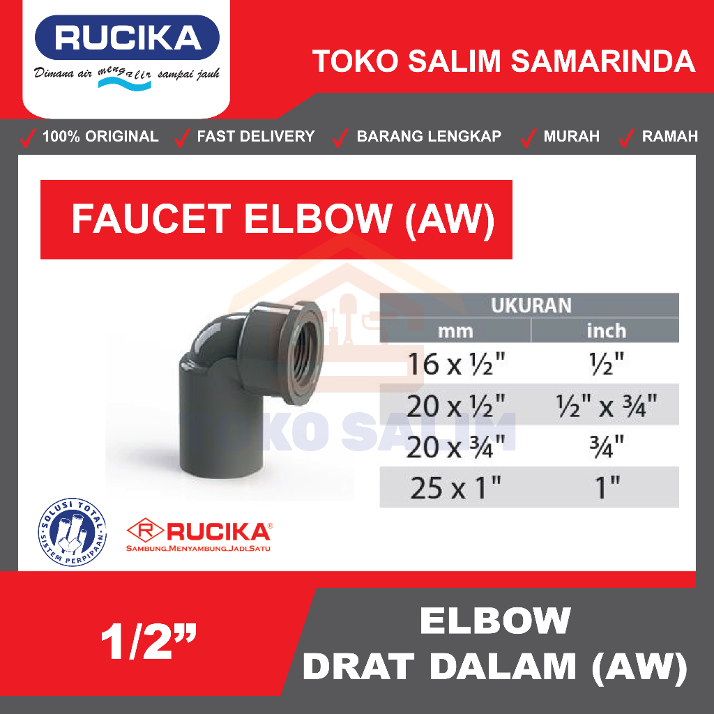 Jual Elbow Drat Dalam / Faucet Knee 1/2" AW JIS RUCIKA | Shopee Indonesia