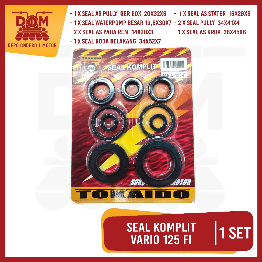 Jual Seal Komplit VARIO 125-Fi (TOKAIDO) 9 PCS - Oil Oli Sil Lengkap Stater Pully Puli Cvt Roda ...