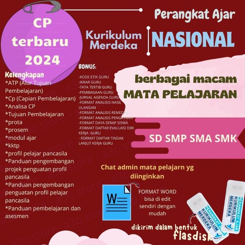 Jual perangkat ajar kurikulum nasional 2024 Baru, kurikulum merdeka semua mapel mata pelajaran ...