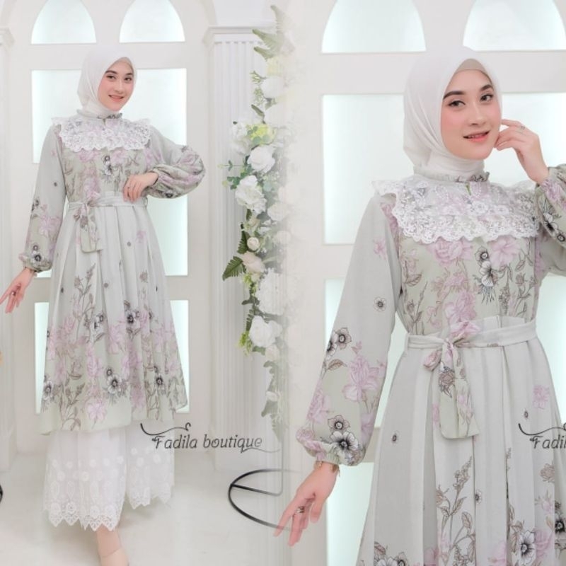 Jual Nadelinn Dress Ceruty Motif Bunga Dress Cantik Mewah Ful Furing ...