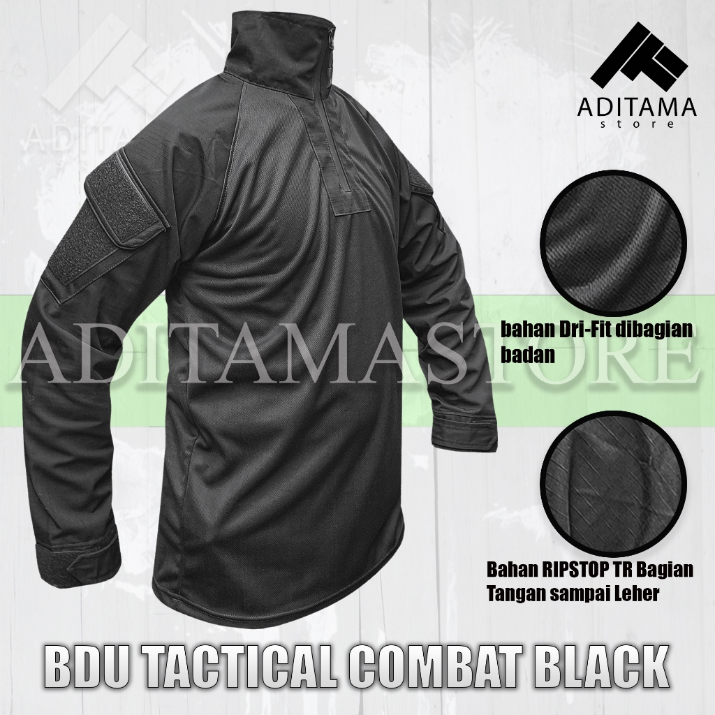 Jual Baju Kaos Pria Lengan Panjang Tactical BDU Combat Hitam Ripstop Dryfit | Shopee Indonesia