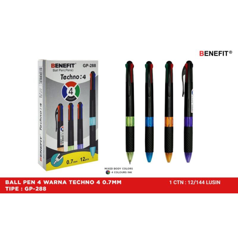 Jual Pulpen 4 warna Benefit Gp-288 Techno 4/0.7mm ( 1pak/12pcs ...