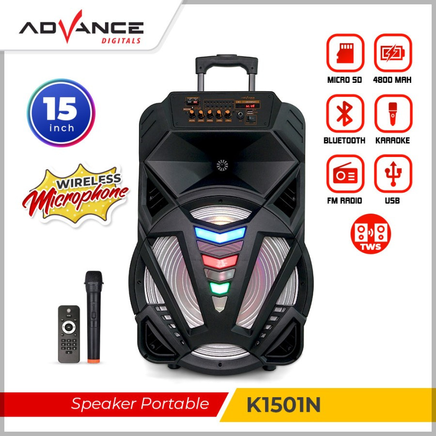 Jual SPEAKER ADVANCE 15" 1501 / 1502 | 1 MIC + REMOTE | Shopee Indonesia