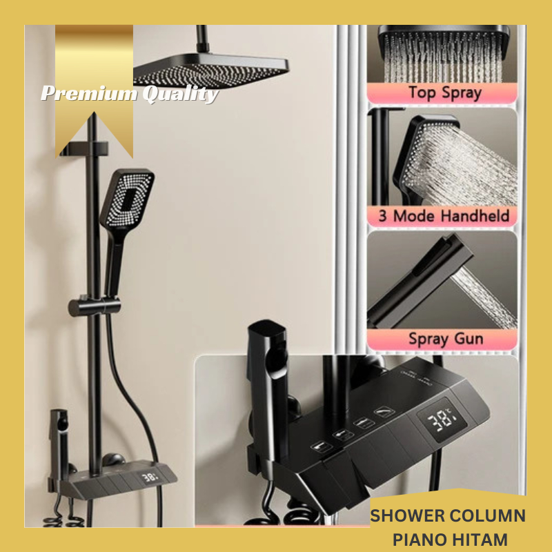 Jual SHOWER TIANG COLUMN SET/ KRAN BATHTUB TIANG SET/ 1 SET SHOWER TIANG PIANO LED HITAM ...