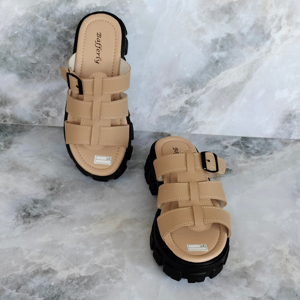 Jual BAFFERLY SANDAL SLOP WARNA KREM DEPAN TERBUKA SOL DOKMART (AN 21 ...