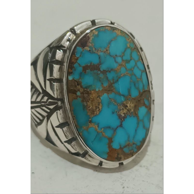 Jual natural persian turquoise pirus persia ring perak handmade tebal ...