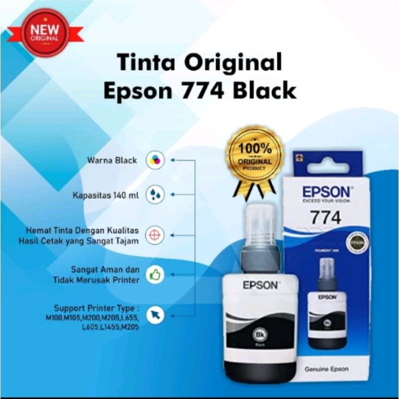 Jual Tinta Epson 774 Black For Printer M100 M200 L655 L1455 | Shopee ...