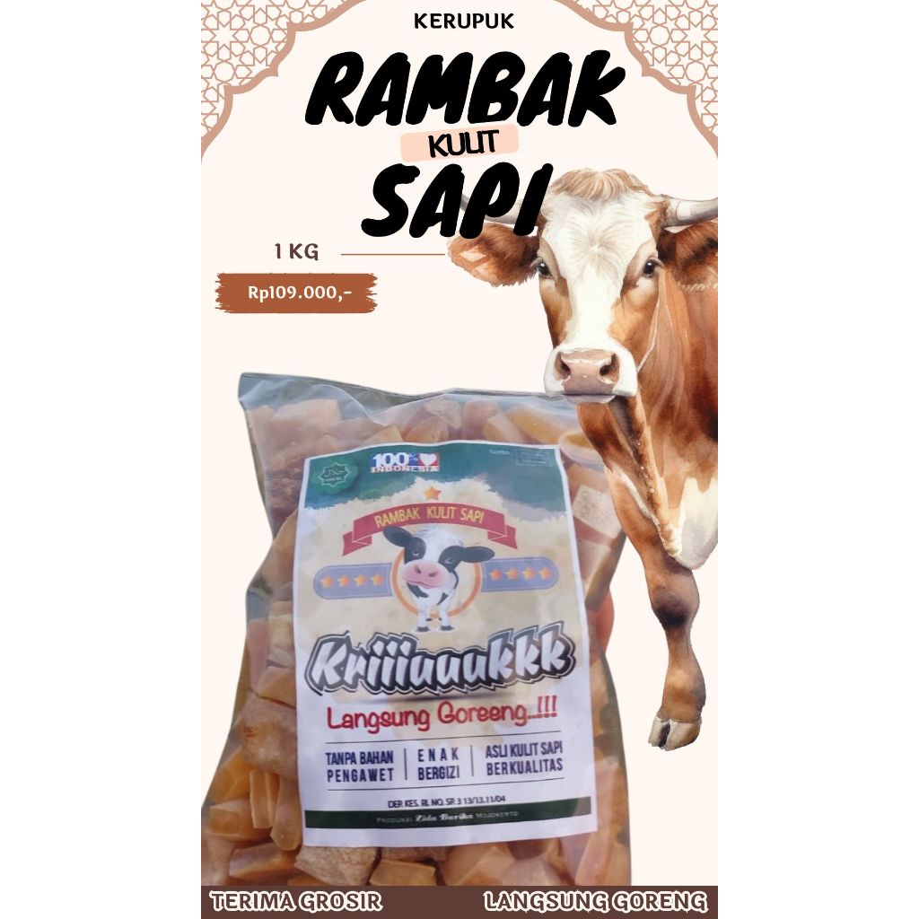 Jual Kerupuk Kulit Sapi Mentah 500g Mudah Digoreng krupuk kulit krecek ...