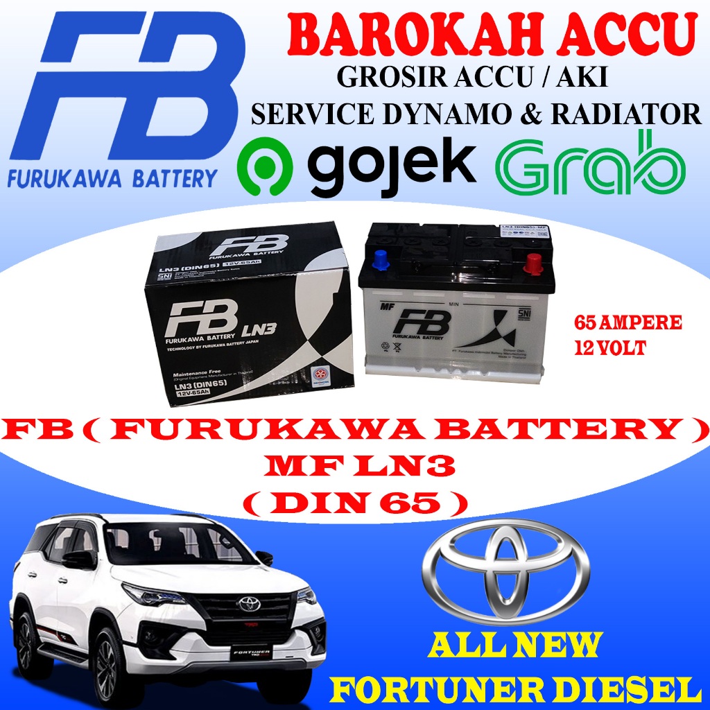 Jual AKI MOBIL TOYOTA ALL NEW FORTUNER DIESEL FB FURUKAWA BATTERY MF LN3 / DIN 65 , 65 AMPERE ...