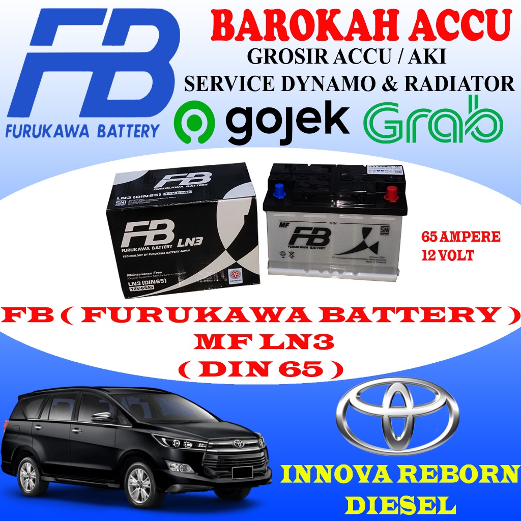 Jual AKI MOBIL TOYOTA INNOVA REBORN DIESEL FB FURUKAWA BATTERY MF LN3 / DIN 65 , 65 AMPERE ...