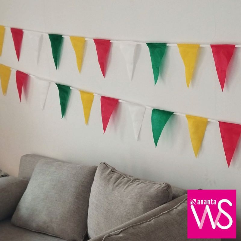 Jual 24 Bendera Segitiga Renteng Panjang 5 Meter Merah Putih Warna Warni Berkualitas Hiasan Hut ...