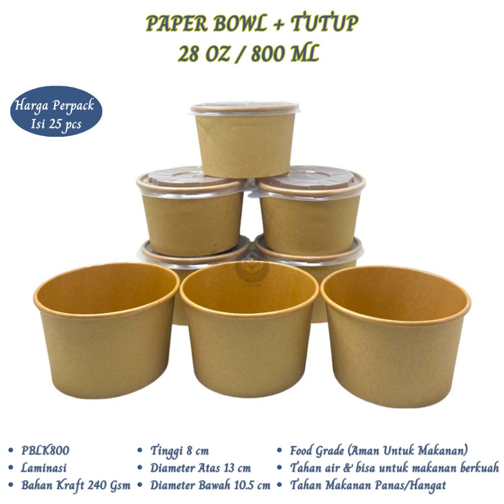 Jual Paper Bowl 800 Ml Plus Tutup Rice Bowl 27 0z (Isi 25 Pcs-PBLK800 ...