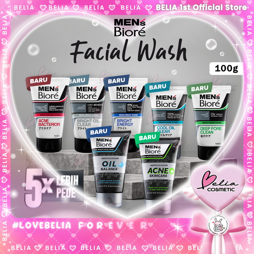 Jual BELIA MEN'S BIORE Facial Wash 100g | Facial Foam | Cool Oil Clear | Bright Energy | Gentle ...