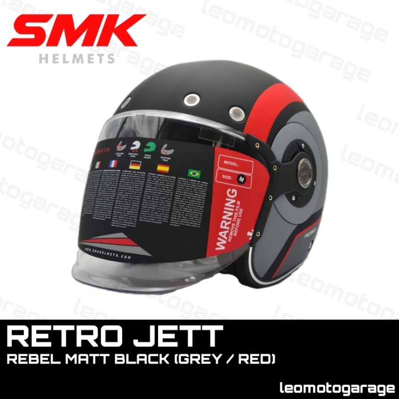 Jual HELM SMK RETRO REBEL JETT HALF FACE MATT BLACK (GRAY/RED) | Shopee ...