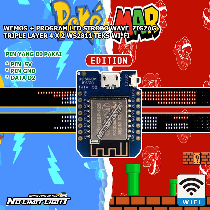 Jual Chip Wemos Program Modul LED Strobo Wave Kaca Mobil Teks Wifi ...