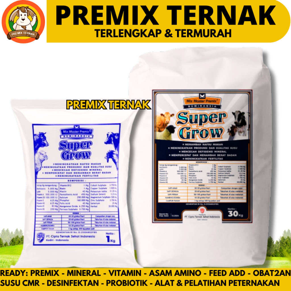 Jual PREMIX SUPER GROW 1 KG - Multimineral Multivitamin untuk Sapi Kambing Domba PREMIUM QUALITY ...