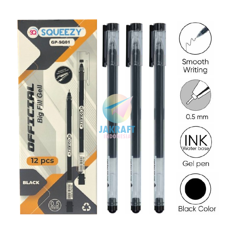 Jual (12 Pcs) Pulpen Bolpen Gel Pen SQUEEZY GP-SQ01 Office Official ...