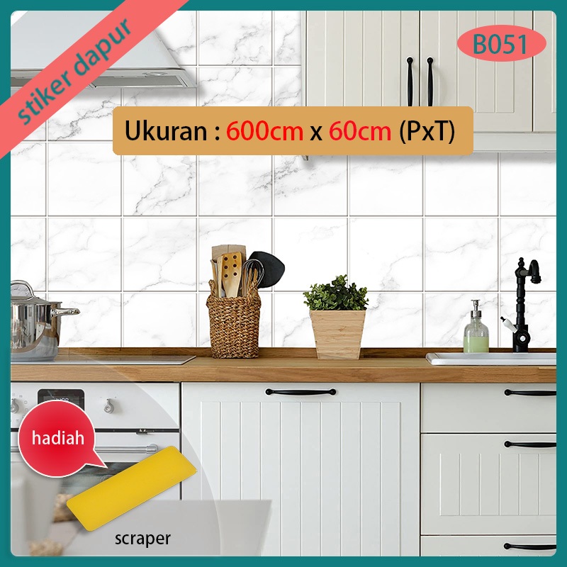 Jual wallpaper dinding dapur 6 meter X 60cm alumunium foil motif marmer ...