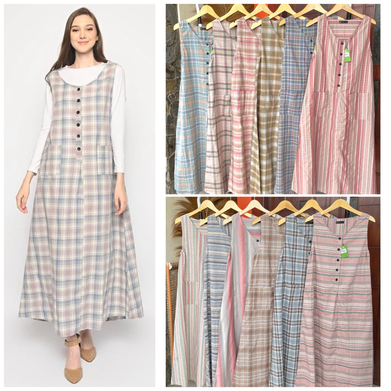 Jual Overall Dress Tree Cotton Gamis Wanita Bahan Katun Triset Overall ...
