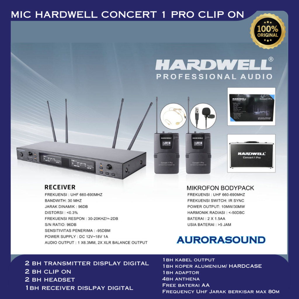 Jual MIC HARDWELL CONCERT 1 PRO WIRELESS MICROPHONE HARDWELL MIC CLIP ...