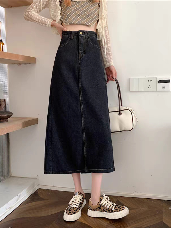 Jual CT JEANS Rok Jeans Wanita Korean Style Panjang Rok Split High ...