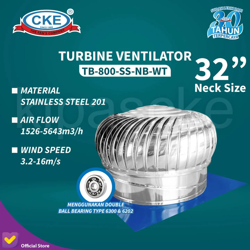 Jual CKE Turbin Ventilator Stainless 32 Inch TB-800-SS-NB-WT | Shopee ...