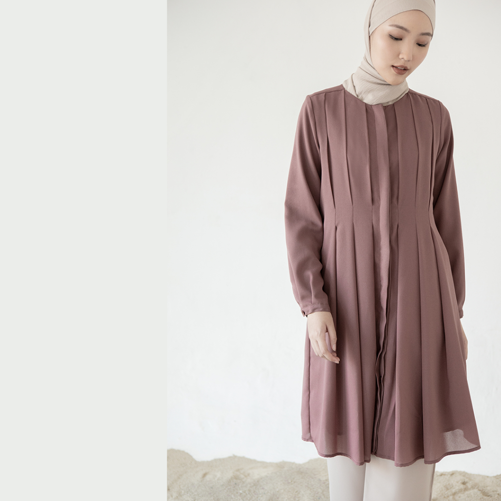 Jual Danantya by Aska Label - Tunik wanita panjang warna biru dusty, abu gelap, putih lengan ...