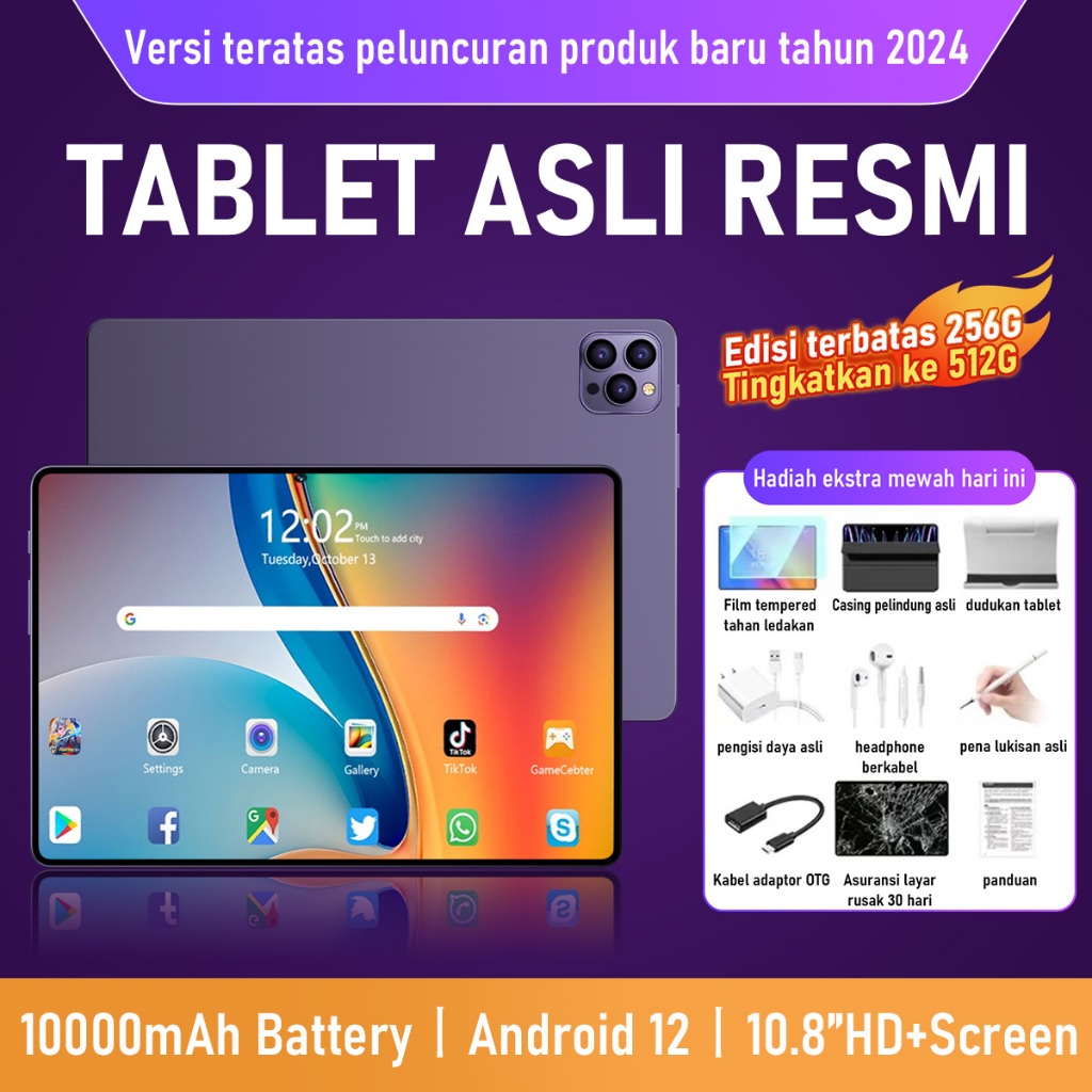 Jual 10,8 inci high-definition tablet 16GB+512GB tablet android ...