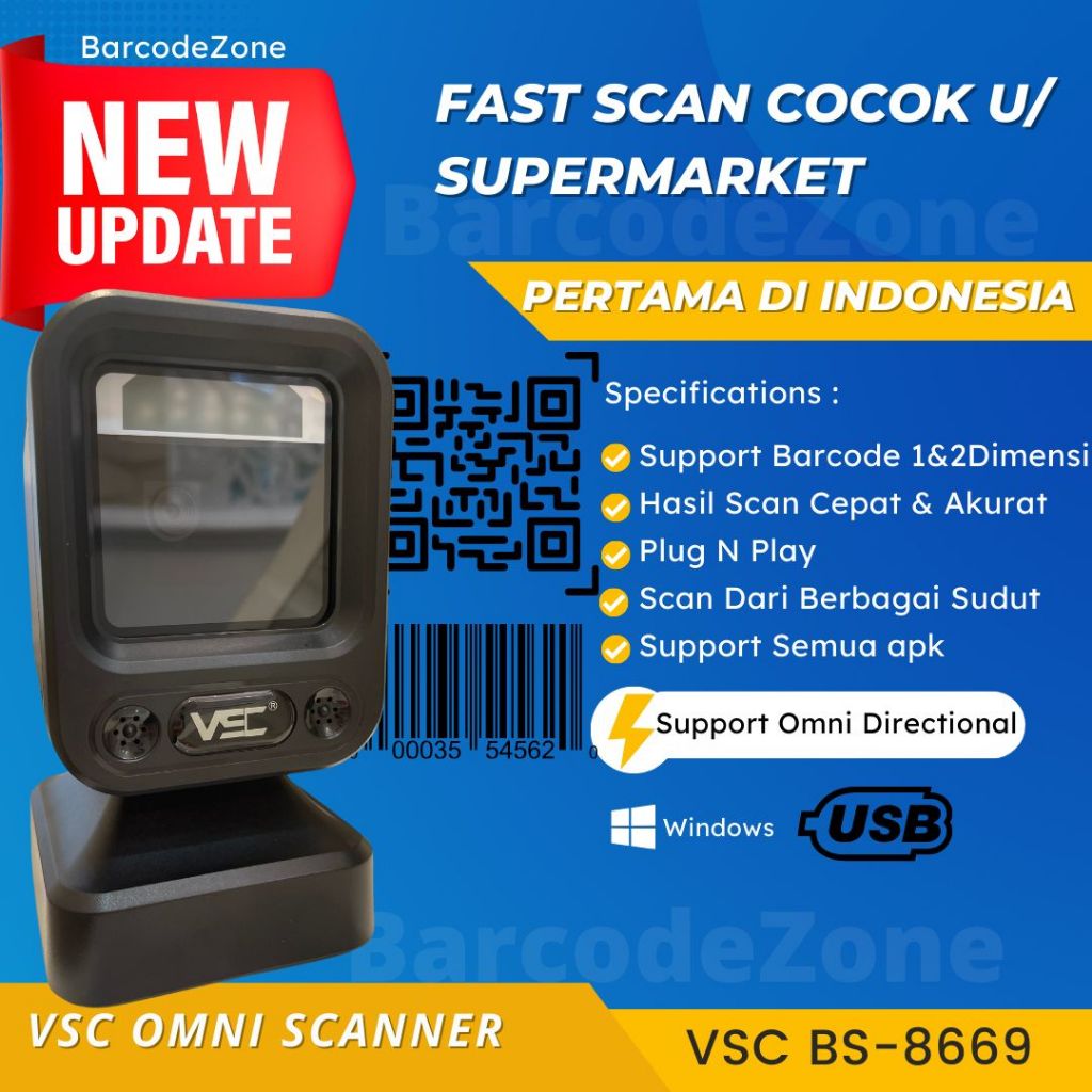 Jual SCANNER BARCODE OMNI 2D VSC BS-8669 SETARA SYMBOL DS 9208 - SUPER ...