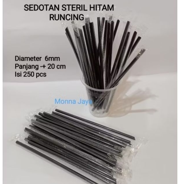 Jual Sedotan Steril 6mm 20cm/ Sedotan Steril Hitam 6mm Lancip Isi 250 ...