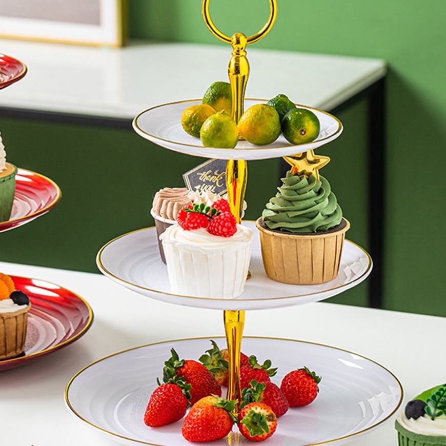 Jual KP8 Rak Makan Kue Buah Cake Plate Stand Display Rak Tingkat 3 ...