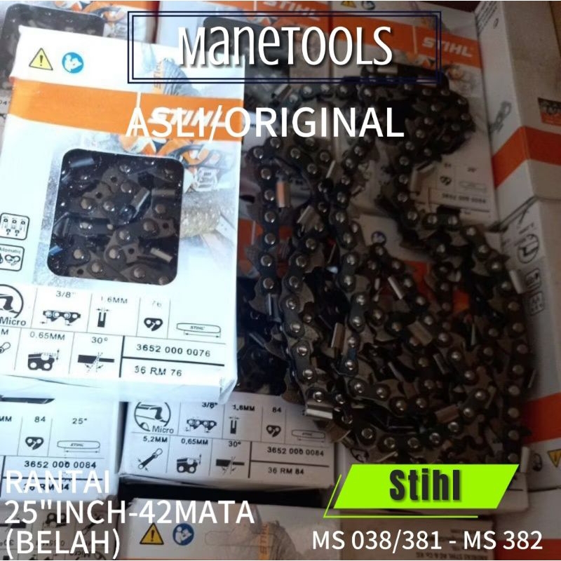 Jual ORIGINAL RANTAI CHAINSAW STIHL MS381-MS382 25"42T BELAH UNTUK MESIN GERGAJI KAYU | Shopee ...