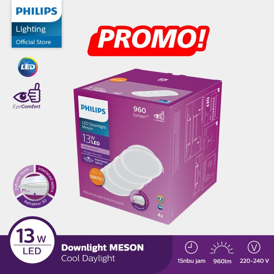 Jual PHILIPS Downlight LED Meson PACK 13W 13 Watt 125 65K ID MP recessed | Shopee Indonesia