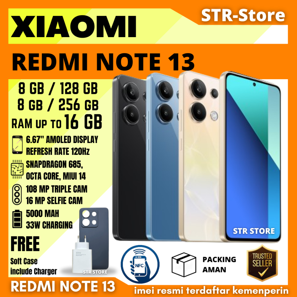 Jual XIAOMI REDMI NOTE 13 8/256 GB GARANSI RESMI REDMI NOTE 13 8/256 GB ...