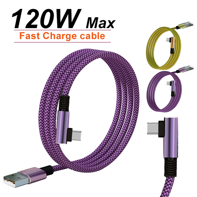 Jual 100cm/200cm Cable Data USB to TypeC 90 Degree 120W Gaming Kabel ...